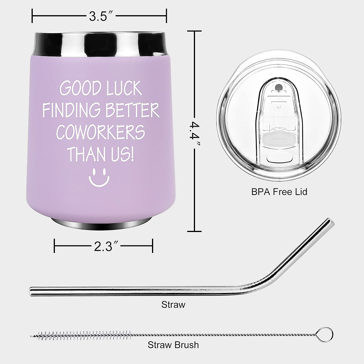 Good Luck Finding Better Coworkers Than Us Stemless Wine Tumbler,Funny Wine Glass for Going Away,Leaving, Farewell, New Job, Women Men Coworkers Colleagues Boss Friends - Wine Tumbler Cup 12oz（Purple）