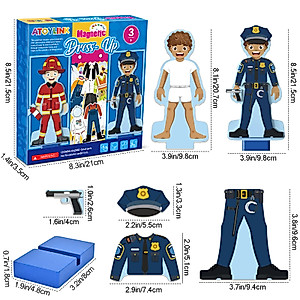 Atoylink Wooden Magnetic Dress up Dolls Pretend Play Set 40+ Pcs Occupations Community Helpers Matching Games Fridge Magnets for Toddlers Preschool Learning Toys Boys Birthday Gifts