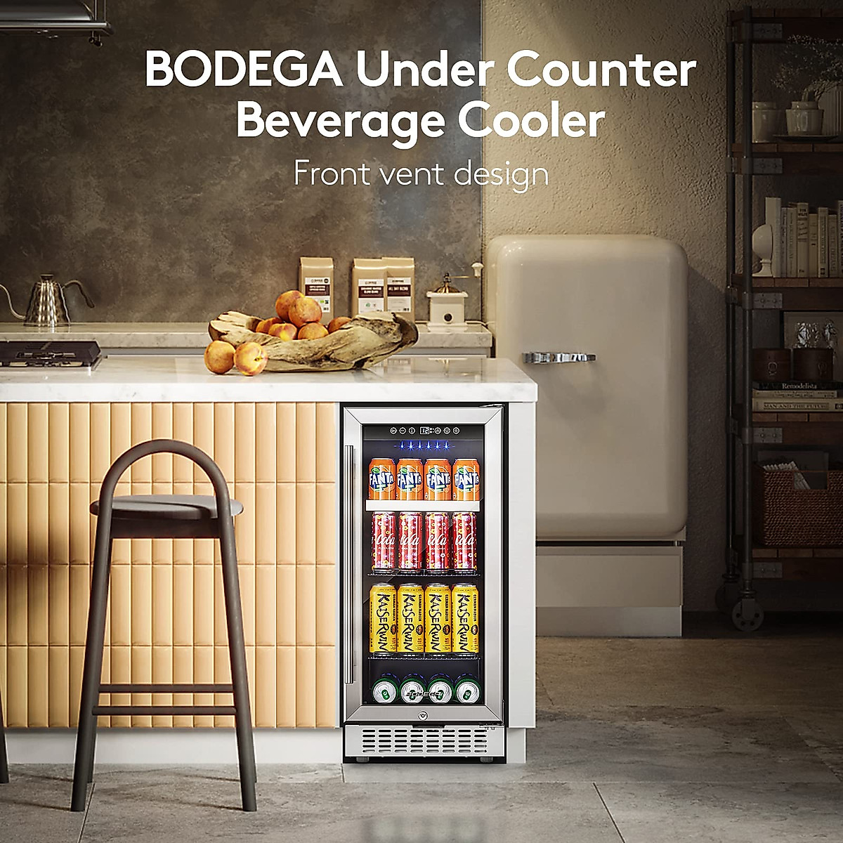 BODEGA Beverage Refrigerator Cooler,15 inch drink fridge under counter,100 cans mini Fridge with Glass Door for Soda Beer,Wine,Beverage Cooler for Home,Kitchen, Bar or Office.