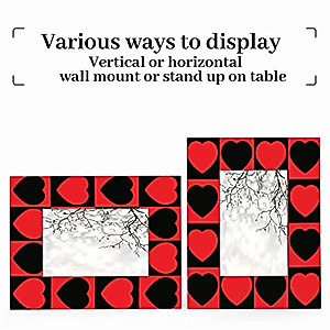 Red Black 5x7 Picture Frame Love Heart Wood Photo Frames for Table Top Display Wall Mounting Fits 5x7 Pictures Home Office Decor