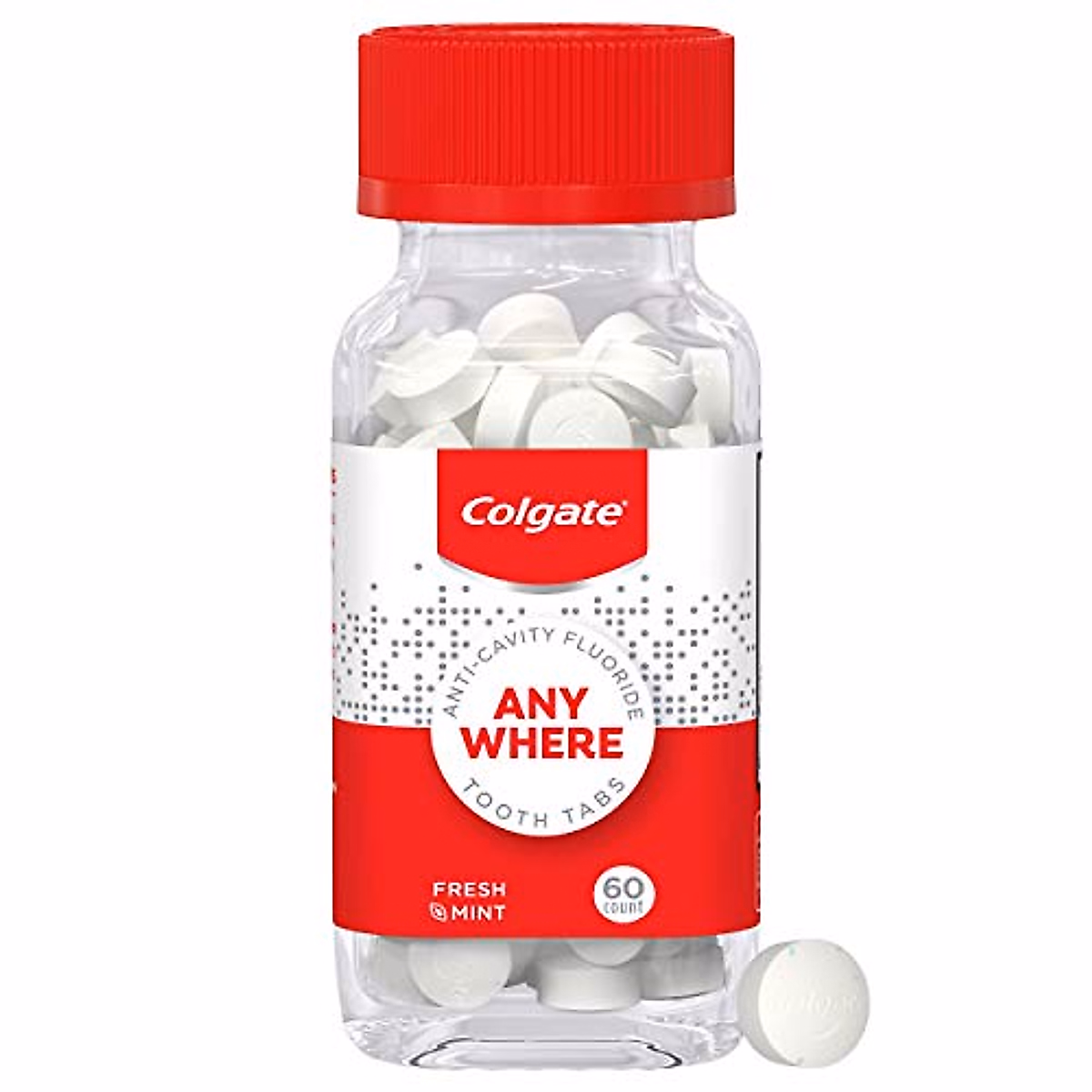 Colgate Anywhere Travel Toothpaste Tablets with Fluoride, Eco Friendly & Plastic Free Glass Jar, Fresh Mint - 60 count