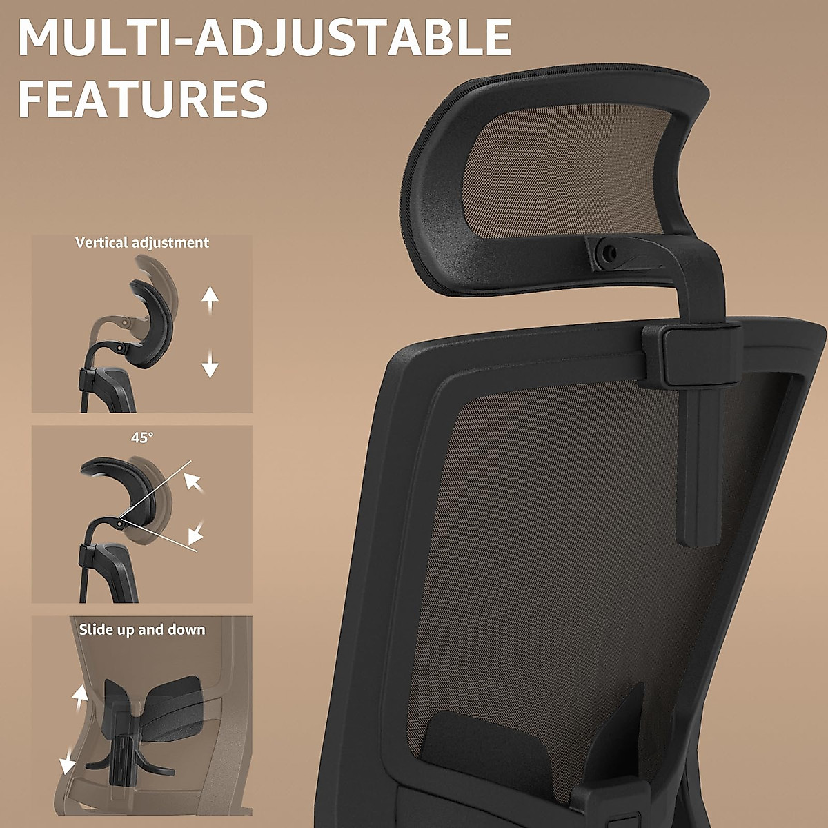 Ergonomic Office Chair, Large Tall Office Chair High Back, Adjustable Headrest with 2D Armrest, Lumbar Support, Swivel Computer Task Chair for Office, Tilt Function