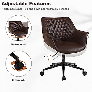 Home Office Desk Chair, Set of 2 Leather Modern Height Adjustable Task Chair with Armrest, Back and Wheels for Living Room Study Room and Bedroom, Brown