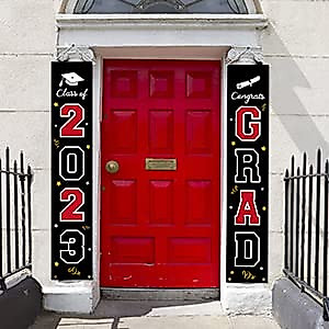 2023 Graduation Banner Decorations - Porch Sign Set Red White Black Welcome Door Décor Party Favors Supplies For Indoor Outdoor