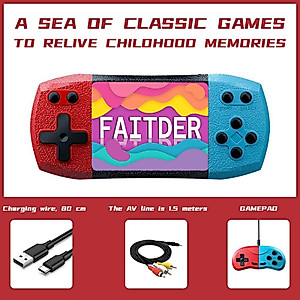 FAITDER - Retro Handheld Game Console Built-in 620 Classic Game 3 Inch Screen Portable Handheld Video Game Console Supports TV Connection and Two Player Games Boys Girls Birthday