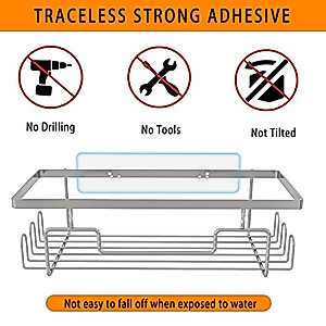 WESTREE Shower Caddy Shelf Bathroom - No Drilling Traceless Adhesive Bathroom Storage Organizer, 2-in-1 Shower Holder Organizer Kitchen Shelves Basket for Bathroom Kitchen