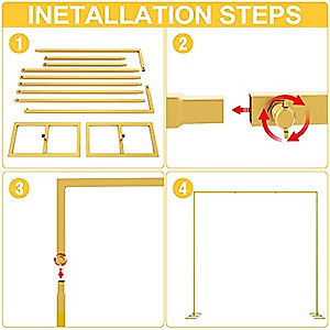 Backdrop Stand Heavy Duty 10x10 FT Pipe and Drape Backdrop Kit Gold Portable Adjustable Square Metal Arch Stand Frame for Parties Wedding Photo Booth Background Decoration