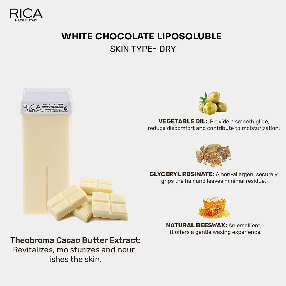 Rica Wax White Chocolate Roll-On Wax Kit (Set of 4 Refill Wax) 100 ML - Made in Italy