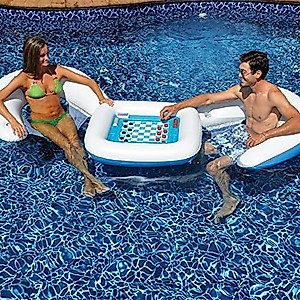 Swimline Kids Inflatable Durable Connecting Game Station Swimming Pool Toy Set with Waterproof Playing Cards, 2 Seats, and Table (4 Pack)