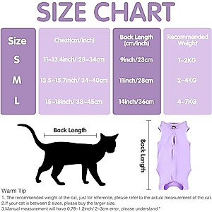 Yoolhamy Cat Recovery Suit for Post After Surgery, Elizabethan Collar & Cone Alternative, Anti-Licking Wound for Abdominal Wounds or Skin Diseases Kitten Bodysuit (Purple, L)