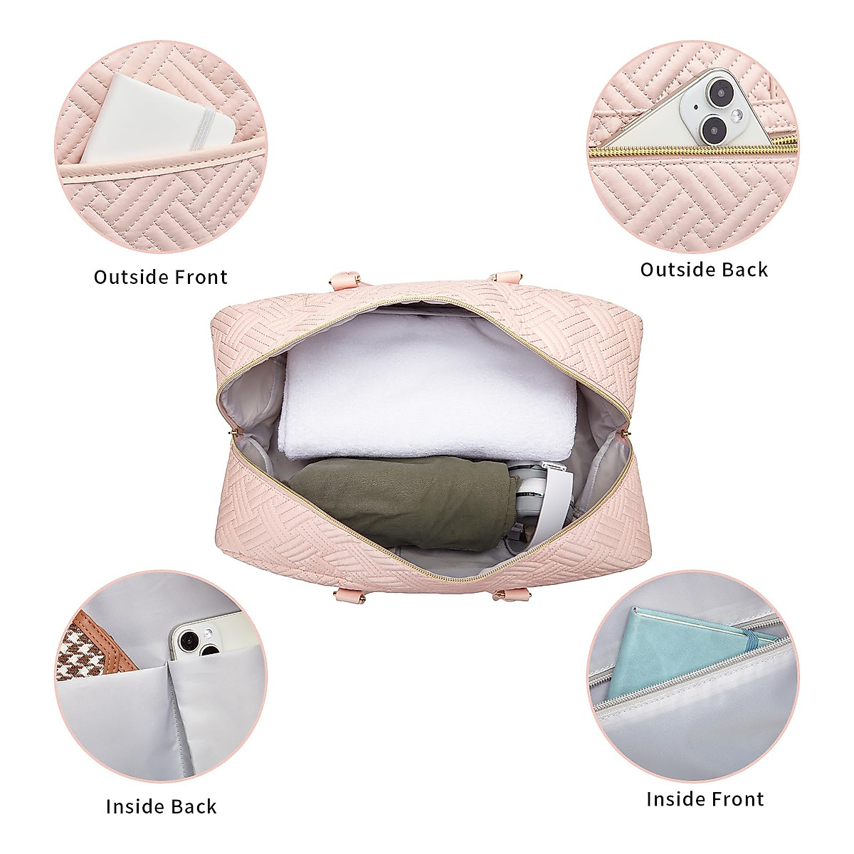 Weekender Bag for Women,Travel Duffel Bag with Shoe Compartment Carry on Overnight Bag with Toiletry Bag Gym Duffel Bag Hospital Bags for Labor and Delivery (3Pcs Set-Pink）