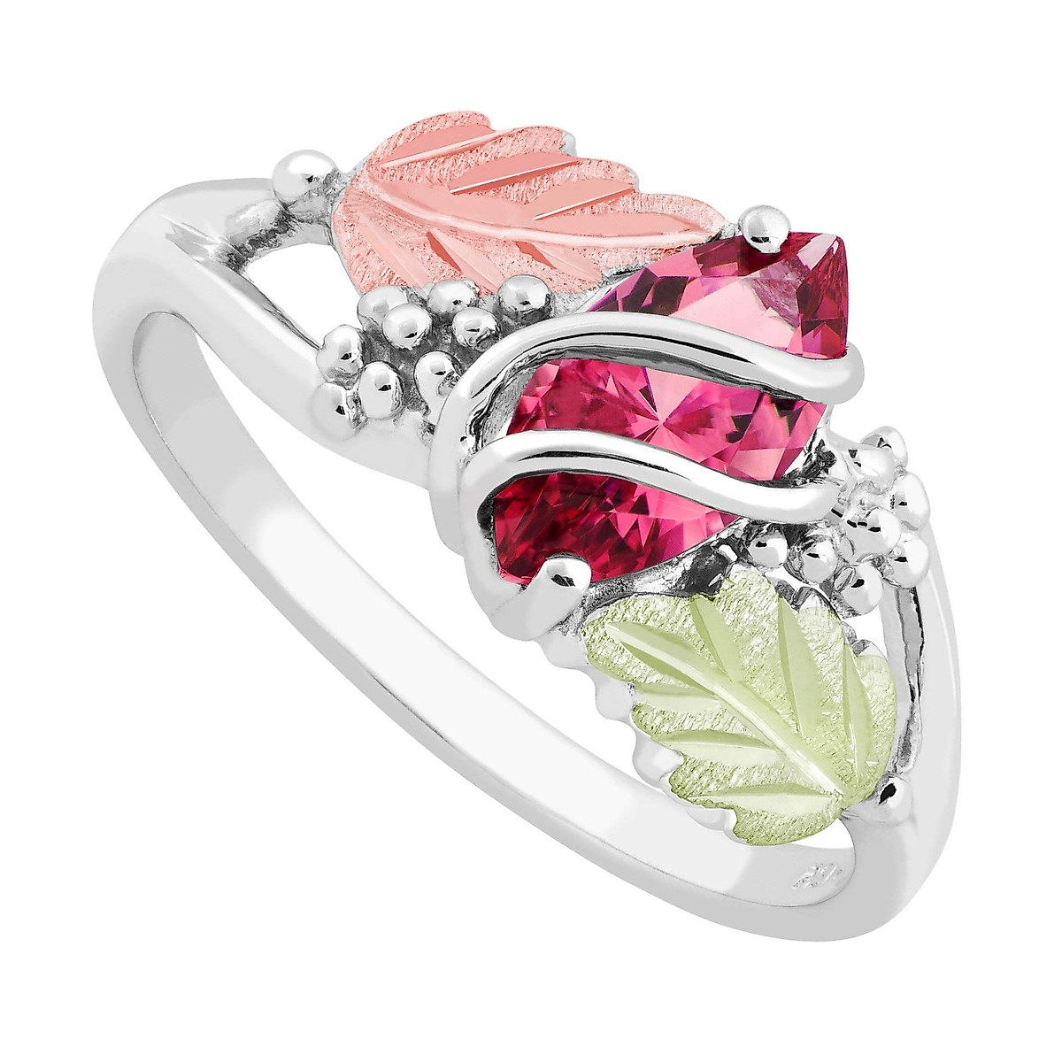 Marquise Synthetic Ruby July Birthstone Wrap Ring, Sterling Silver, 12k Green and Rose Black Hills Gold Size 7.5
