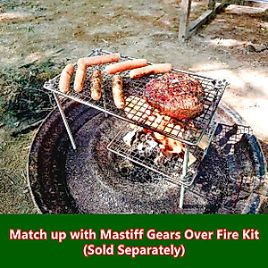 MASTIFF GEARS® Bushcraft Grill Grate, Multi-Use 3D Welded 304 (18/8) Stainless Steel High Strength Mesh Campfire Grill, FDA Compliant, for Camping, Backpacking, Hunting & Fishing (Solo)