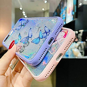 LCHULLE Girly Case for iPhone SE 2022/3rd Case iPhone SE 2020/2nd iPhone 7 iPhone 8 Case Cute Iridescent Butterfly Design Laser Bling Glitter Girls Women Soft TPU Bumper Drop Protection Cover, Purple