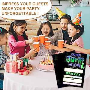 Come Jump With Us Birthday Invitation(4" X 6"), Trampoline Birthday Jumping Party Double-Sided Invites- 20 Invitations With Envelopes-Party Supplies-A19