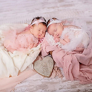 KHC-KHF 3pcs Lace Newborn Photography Prop Baby Girl Tutu Skirt Cute Bow Headdress And Pearl Lace Rompers Infant Princess Costume