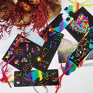 lyfLux 146 PCS Animal Scratch Bookmarks Art, Rainbow Magic Scratch Paper Art Kit for Birthday Parties, Game Activities, DIY Crafts, Decorations