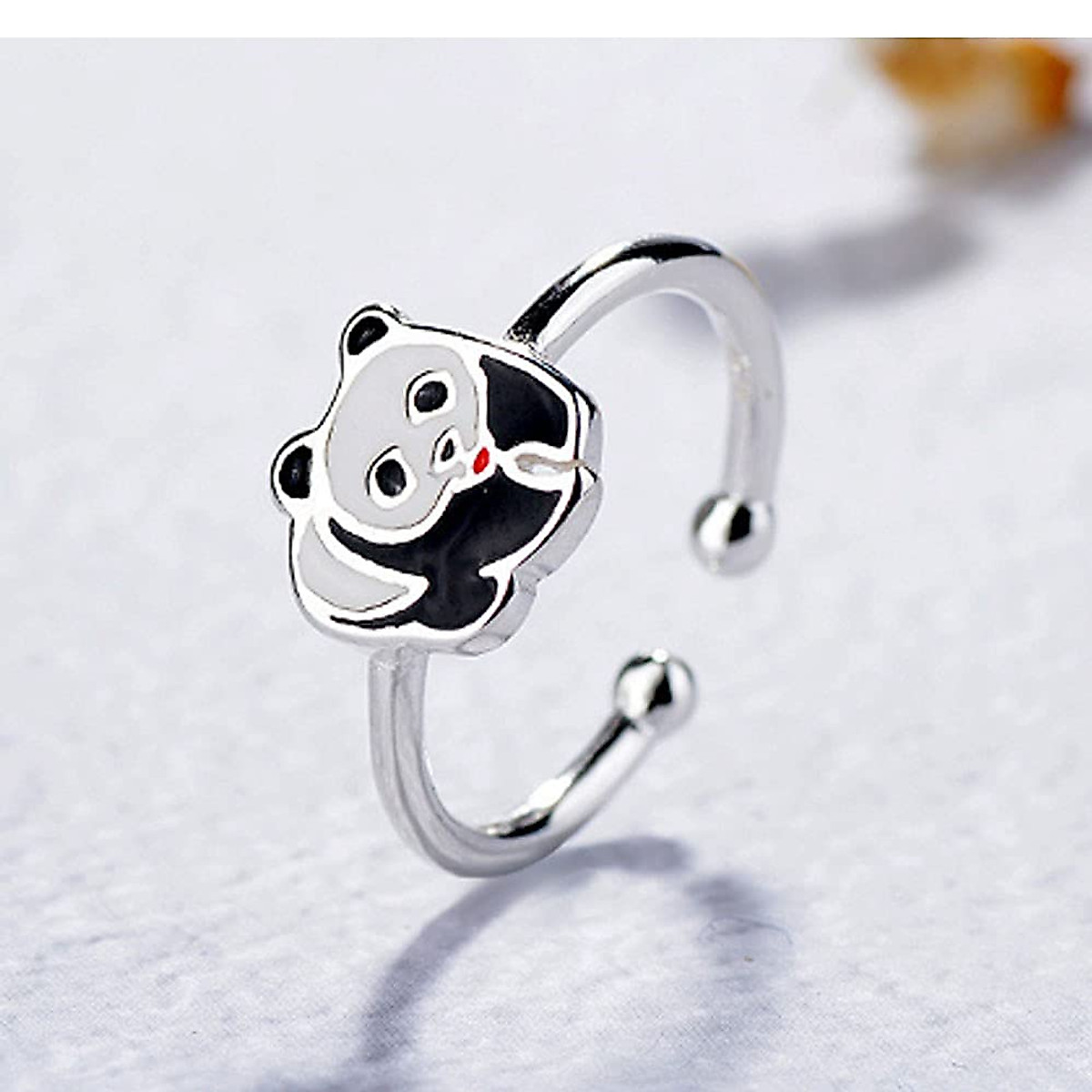 Tafeily Dainty Cute Panda Adjustable Rings for Women Girls Boy Men 18K Silver Plated Animal Wrap Statement Stacking Finger Ring Open Band Promise Wedding Rings Jewelry Gift (silver)