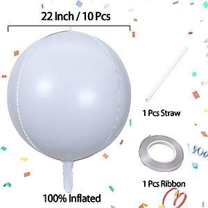 KALOR 10 Pcs 22 Inch White Mylar Balloons, Large 4D Giant Round Foil Balloon Big Mirror Metallic Balloons for Birthday Party Baby Shower Gender Reveal Supplies