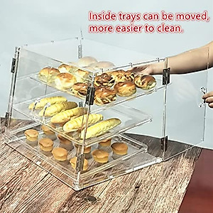 Pastry Display case countertop Bakery Bread Display Cabinet Cookie Donut Dessert Box Food Display Stand with 3 Tray (Back Door and frontdoor)
