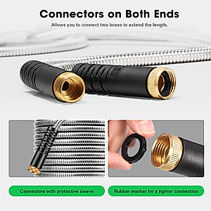 VIVOGROW Metal Garden Hose 50ft, Stainless Steel Water Hose with Brass Fittings & 10-Function Nozzle, Tangle Free & Crush Proof, Flexible Bionic Hose for Garden Watering, Pet Bathing, Car Washing
