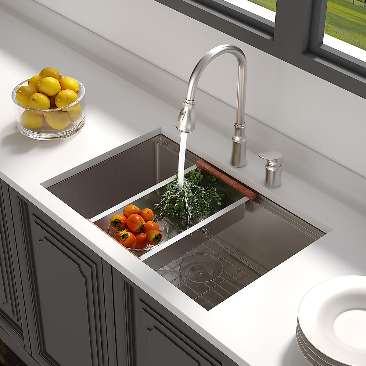 27 Undermount Kitchen Sink - LORDEAR 27x19 Inch 16 Gauge Stainless Steel Kitchen Sinks Under Counter Ledge Workstation Single Bowl Basin