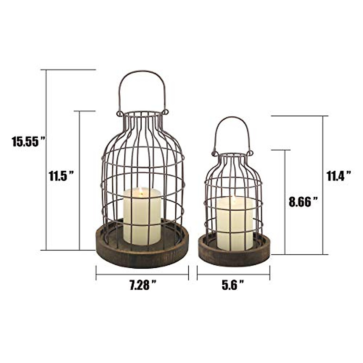Stonebriar SB-5393C 2PC Wire Metal Cloche Set, Set of 2, Brown & Large 11.8" Decorative Rustic Farmhouse Worn Natural Wood and Metal Tray
