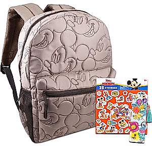 Mickey Mouse School Backpack Kids 16 Inches - Bundle with Mickey Backpack, Mickey Mouse Stickers, Bookmark | Mickey Quilted Backpack for Toddlers