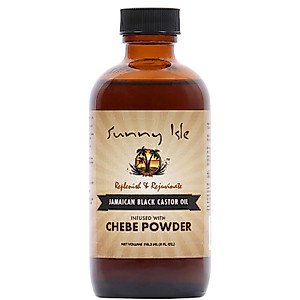 Sunny Isle Jamaican Black Castor Oil Infused with All-Natural African Chebe Powder 4oz | For Longer, Stronger Hair | Moisturizer for All Hair Types