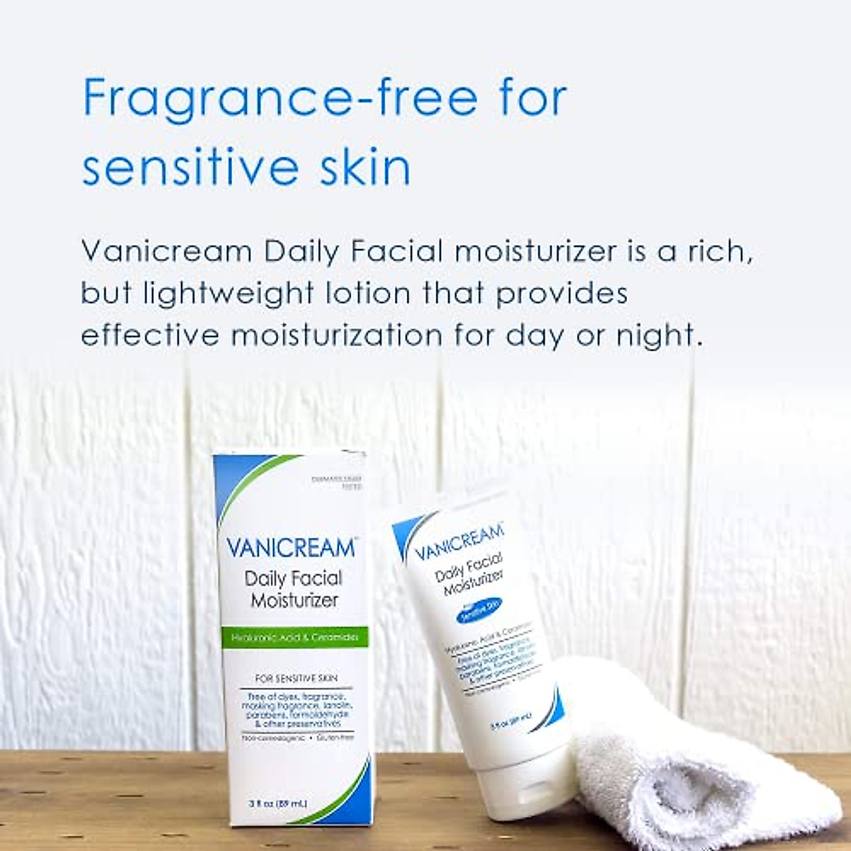 Vanicream Daily Facial Moisturizer With Ceramides and Hyaluronic Acid - Formulated Without Common Irritants for Those with Sensitive Skin, 3 fl oz (Pack of 1)