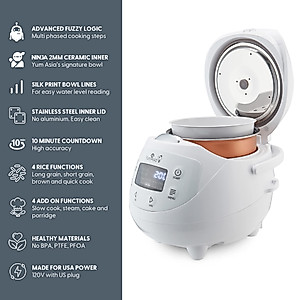 Yum Asia Panda Mini Rice Cooker With Ninja Ceramic Bowl and Advanced Fuzzy Logic (3.5 cup, 0.63 litre) 4 Rice Cooking Functions, 4 Multicooker functions, Digital LED display - 120V