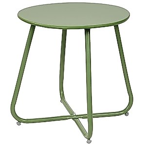 Elevon Weather Resistant Outdoor 17.5” Round End Accent Table for Bistro Balcony, Sage Green