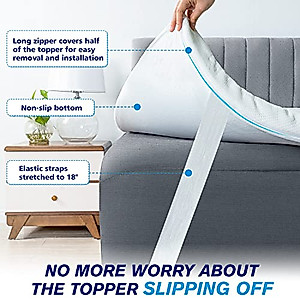 Memory Foam Mattress Topper King, Marine Moon 3 Inch Cooling Gel-Infused Egg Crate Foam Bed Topper Pad, Supportive & Pressure Relieving with Soft Cover for King Size Bed