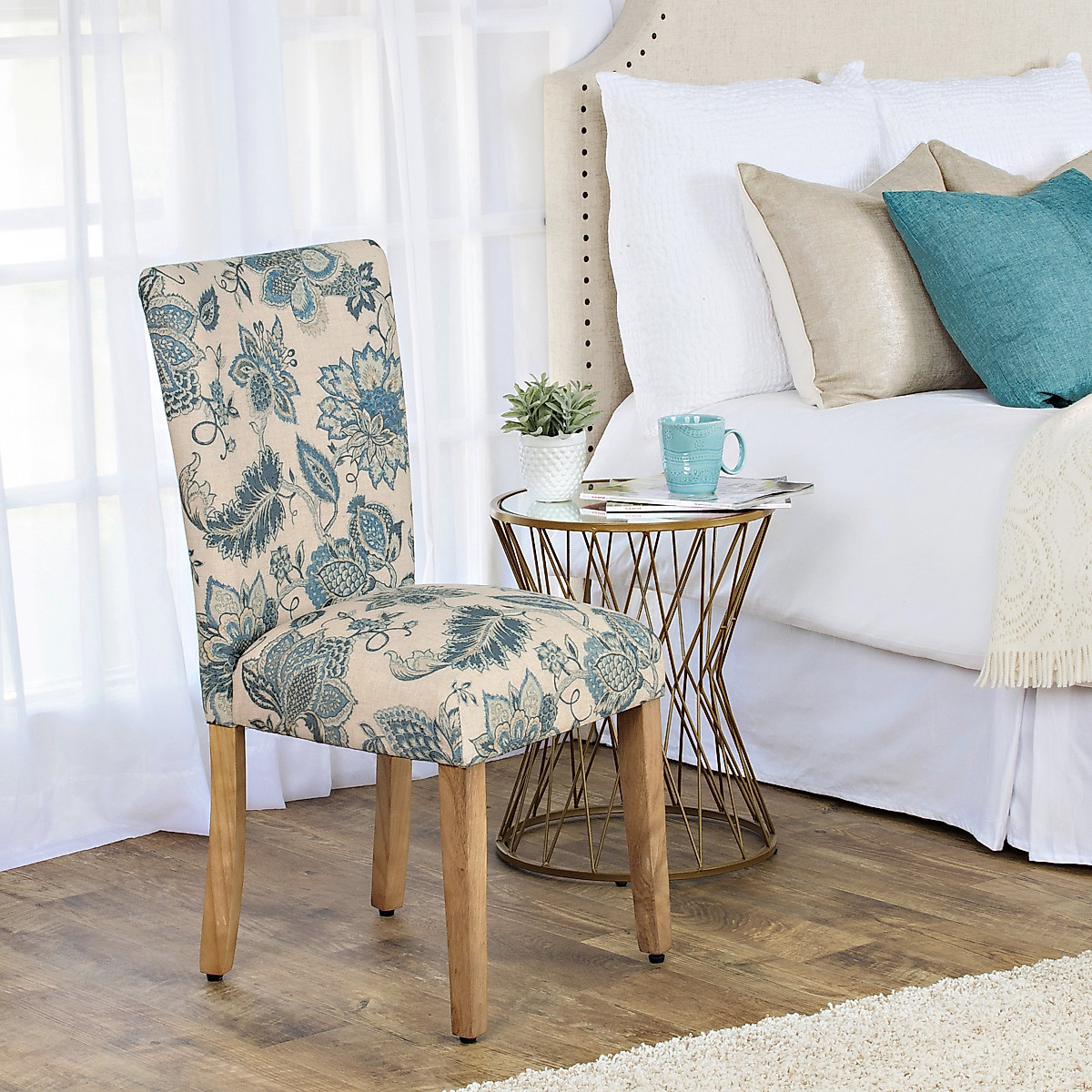 HomePop Parsons Classic Upholstered Accent Dining Chair, Set of 2, Blue Jacobean