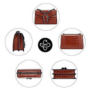 GLOD JORLEE Women's Stylish Chain Strap Crossbody Shoulder satchel Bags -Classic Stone Pattern Crocodile Pattern Leather Square Flap Handbag (Brown)