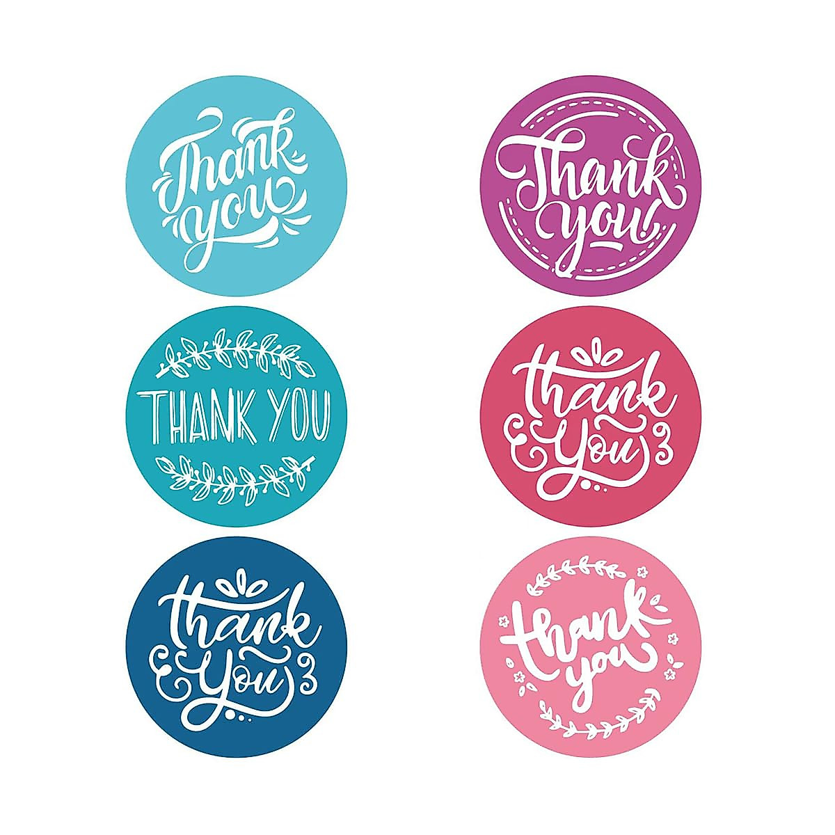 Thank You Sticker Labels 2000 Pcs(4 Rolls, 500 Pcs/Roll, 6 Designs) for Packaging Small Business, Envelope Seal (1 Inch)