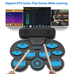 Electronic Drum Set Potable Drum Set Volume Control Electric Drum Set MIDI Drum Pad with 2 Built-in Stereo Speakers Foot Pedals, Sticks Christmas& Birthday Gift Can Record Tracks (Drum Songs Included)