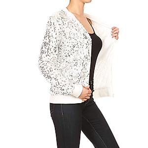 Anna-Kaci Womens Sequin Jacket Bomber Coat 1989 Slitter Outfit For Concert Party, Silver, Large
