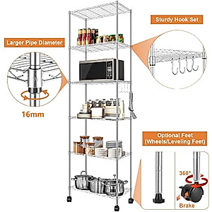 Devo Shelves for Storage, Metal Storage Shelves, Pantry Shelves, Bathroom Shelves, Height Adjustable Shelf Organizer for Kitchen Storage, Home Organization (21" L * 11" W * 63" H)