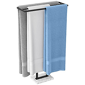 LSK 40 Inch Standing Towel Rack, 3 Tier Towel Holder Stand with Weighted Marble Base for Hanging Multiple Sizes Towels, Freestanding Towel Racks for Bathroom, Black