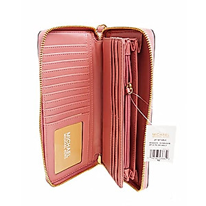 Michael Kors Jet Set Girls Large Zip Around Continental Wristlet Wallet MK Signature (Dark Powder Blush)