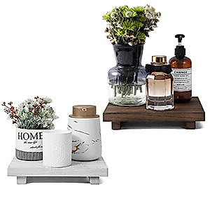 Small Bathroom Counter Organizer Wooden Decorative Trays Rectangular Cosmetic Holder for Kitchen, Soap, Lotion Bottle, Plant, Cosmetic, Nut - Brown & White