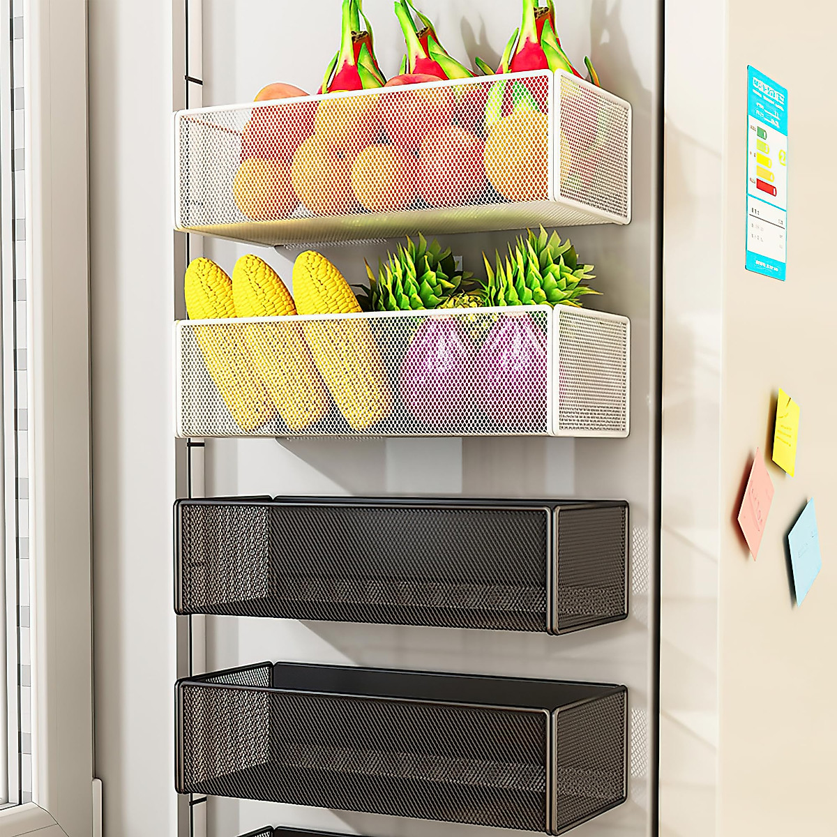 LIFEFAN Magnetic Basket Organizer Holder for Fridge Magnetic Storage Bin Box Containers for Refrigerator Whiteboard Classroom (Large, White)