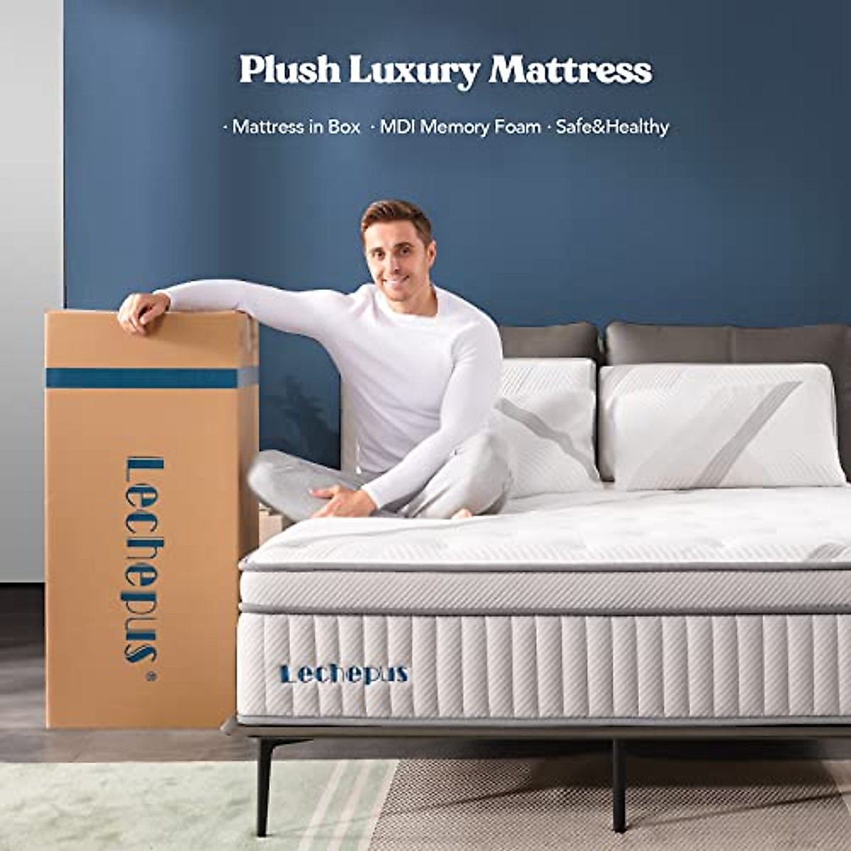 Queen Mattress,Lechepus 14 Inch Hybrid Memory Foam Mattresses with Individual Pocket Springs,Mattress in Box,Plush Comfortable Mattress for Cool Sleep & Back Pain Relief,CertiPUR-US Certified