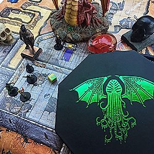 Fantasydice-Cthulhu Tome-Green - Dice Tray - 9" Octagon with Lid and Dice Staging Area- Holds 5 Sets(7 Dice Set/Standard) for All Tabletop RPGs Like D&D, Call of Cthulhu, Shadowrun.