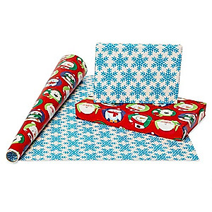 American Greetings 160 sq. ft. Reversible Kids Christmas Wrapping Paper Bundle, Santa, Snowflakes and Snowmen (4 Rolls 30 in. x 16 ft.)