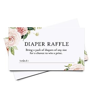 Bliss Collections Diaper Raffle Tickets for Baby Shower, Boho Floral, Invitation Card Inserts for Fun Baby Shower Game with a Chance to Win, 2"x3.5" Cards (50 Cards)