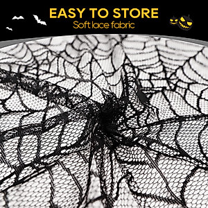 eZAKKA Round Halloween Tablecloth, 70 Inch Spider Webs Tablecloths Black Tablecloth Lace Fabric Table Cloths Spooky Table Cover for Parties Gothic Halloween Home Decorations