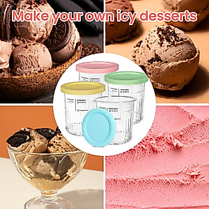 4 Pack-Compatible with NC501 NC500 Ninja Creami Deluxe Pints and Lids, Replacement for Ninja Creami 11-in-1 Series Deluxe Ice Cream Maker, 24oz Cups Dishwasher Safe with 5 Spoons and Insulated Bag