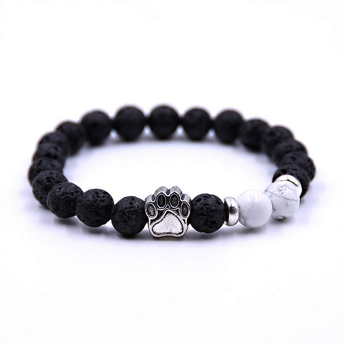 Lava Rock Stretch Beaded Bracelet Essential Oil Diffuser Dog Lover Paw Charm Pet Memorial Bracelet